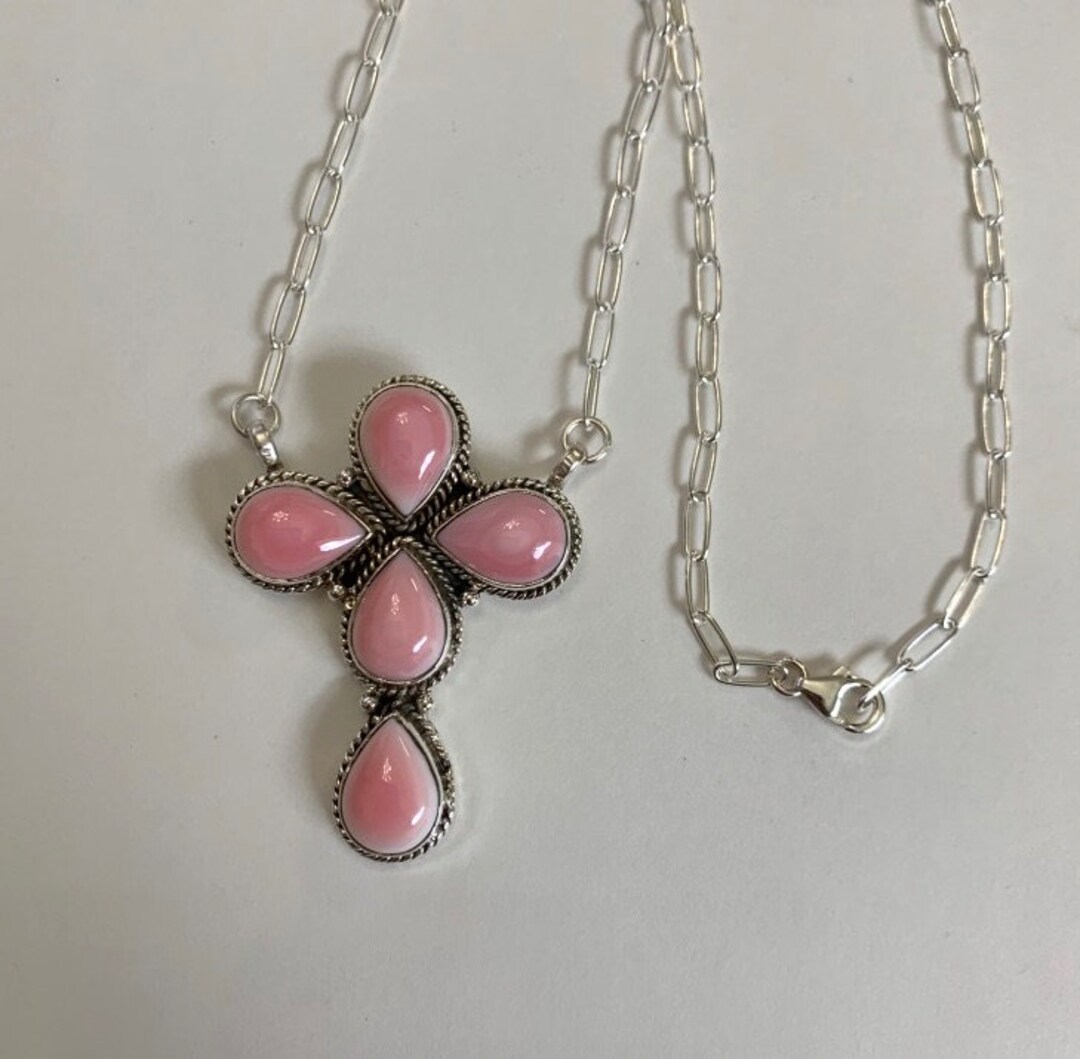 Pink Conch & Sterling Silver Cross Necklace 18'' Long - Etsy