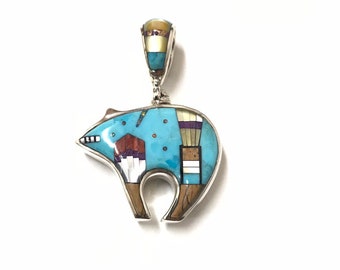 Inlay Bear Pendant | Etsy