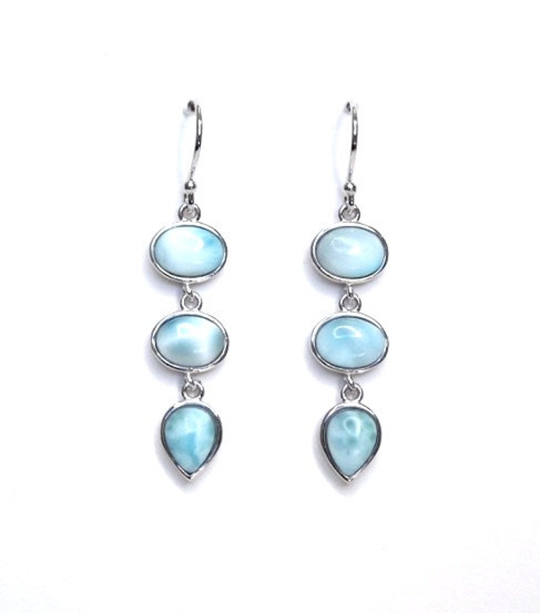 Real AAA Sky Blue Larimar 925 Sterling Silver Dangle Earrings 1-5/8 ...