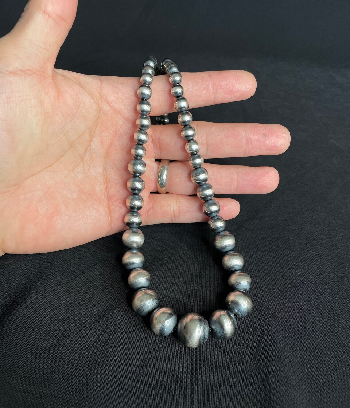 Genuine Navajo Pearl Sterling Silver Graduated Beads Necklace 20" Long ...