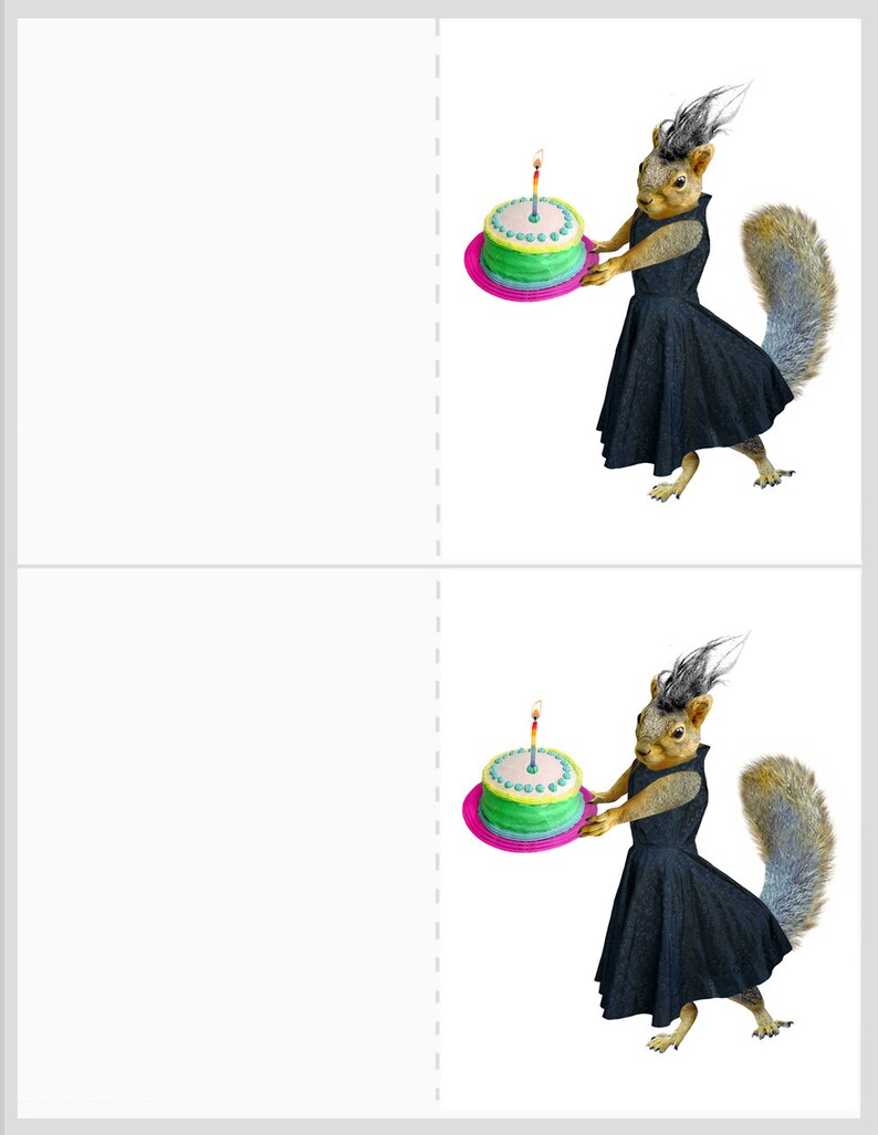 Squirrel Dress Cake Printable Birthday Card Digital Squirrel - Etsy