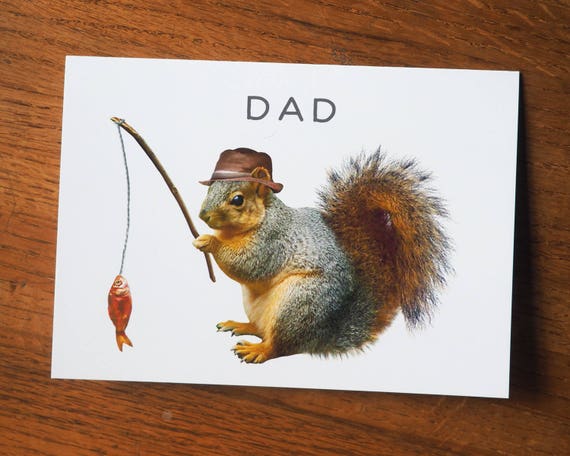 Fishing Squirrel Dad Card Squirrel Father's Day Card - Etsy Denmark