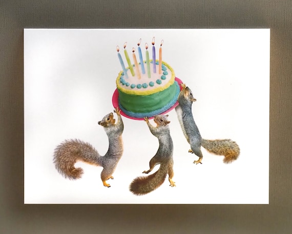 Squirrels With Cake Birthday Card - Etsy