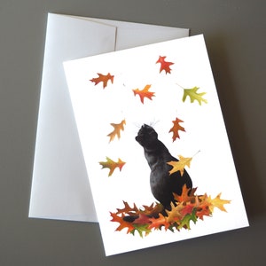 Black Cat Fall Leaves Card - Etsy