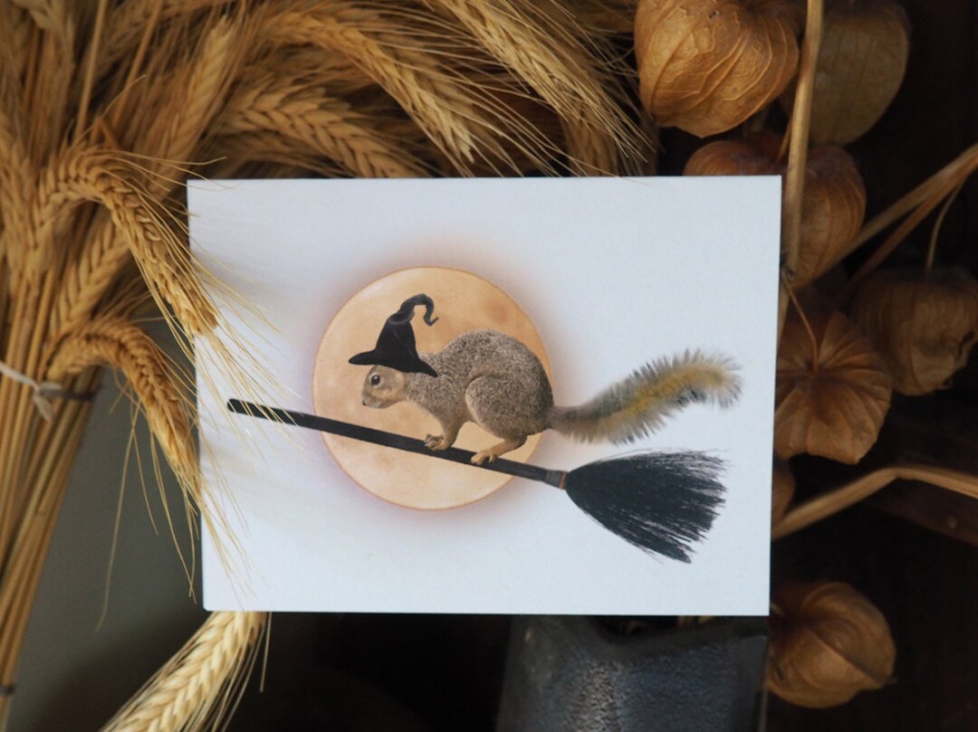 Witch Squirrel Moon Printable Halloween Card - Etsy