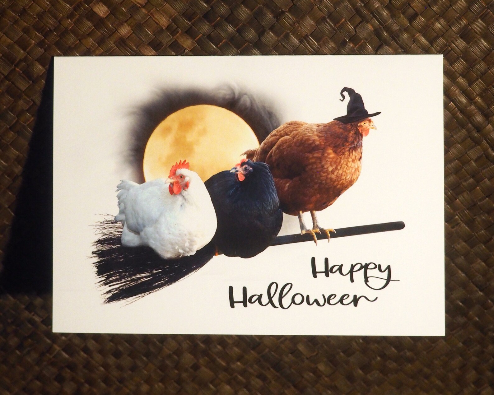 Witch Hens on Broom Chicken Halloween Card - Etsy