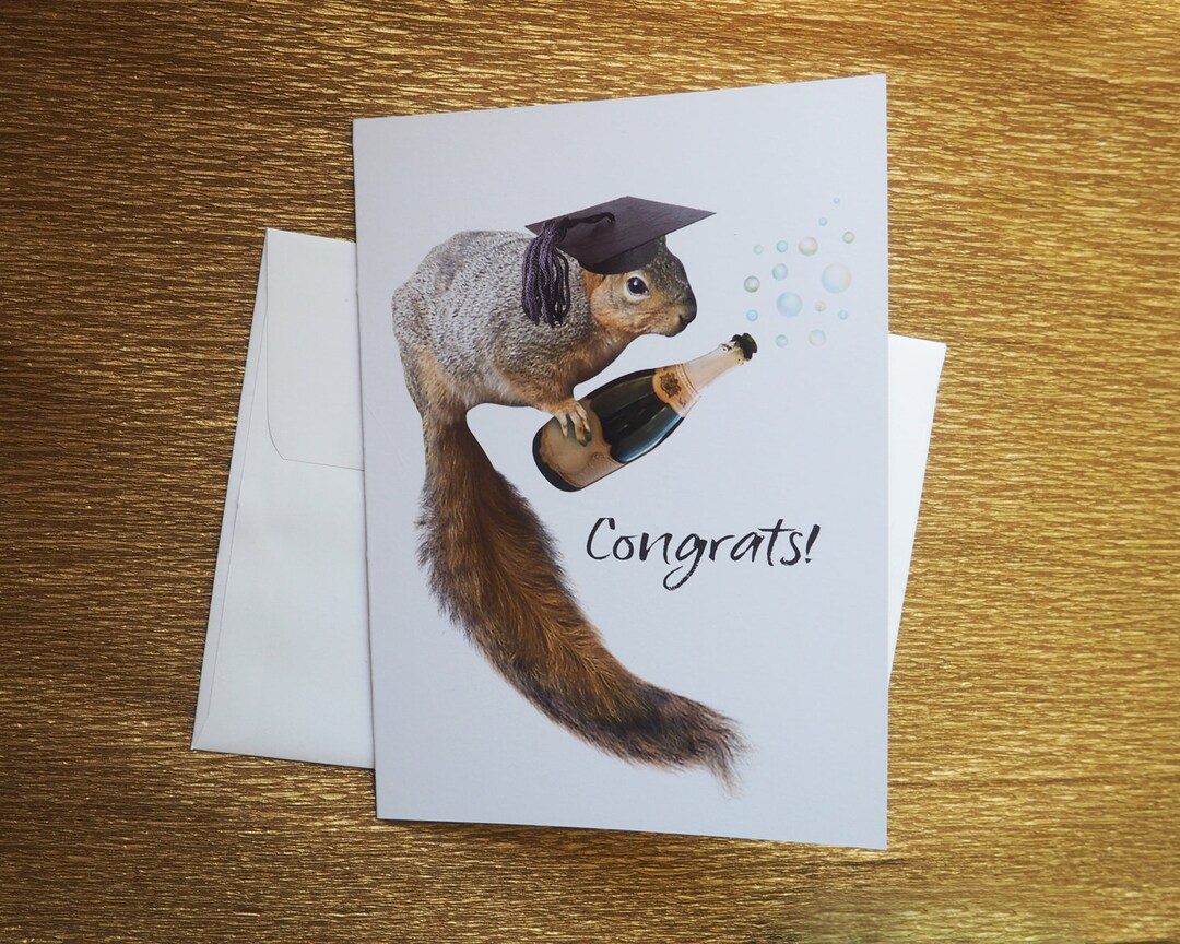 Grad Squirrel With Champagne Congrats Card - Etsy