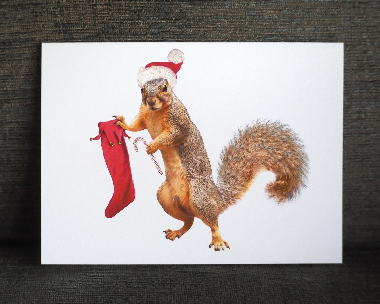 Standing Squirrel With Stocking Glitter Christmas Card - Etsy
