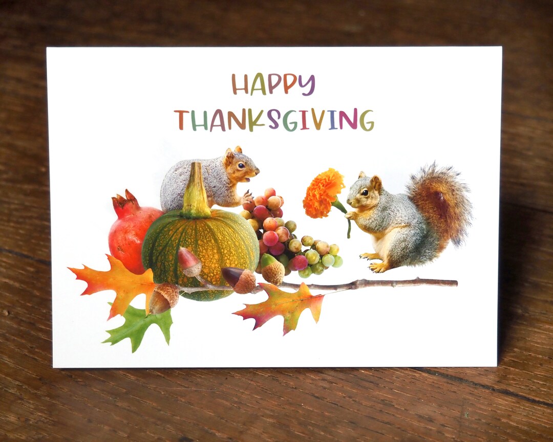 Squirrels With Fruit and Fall Leaves Thanksgiving Card - Etsy