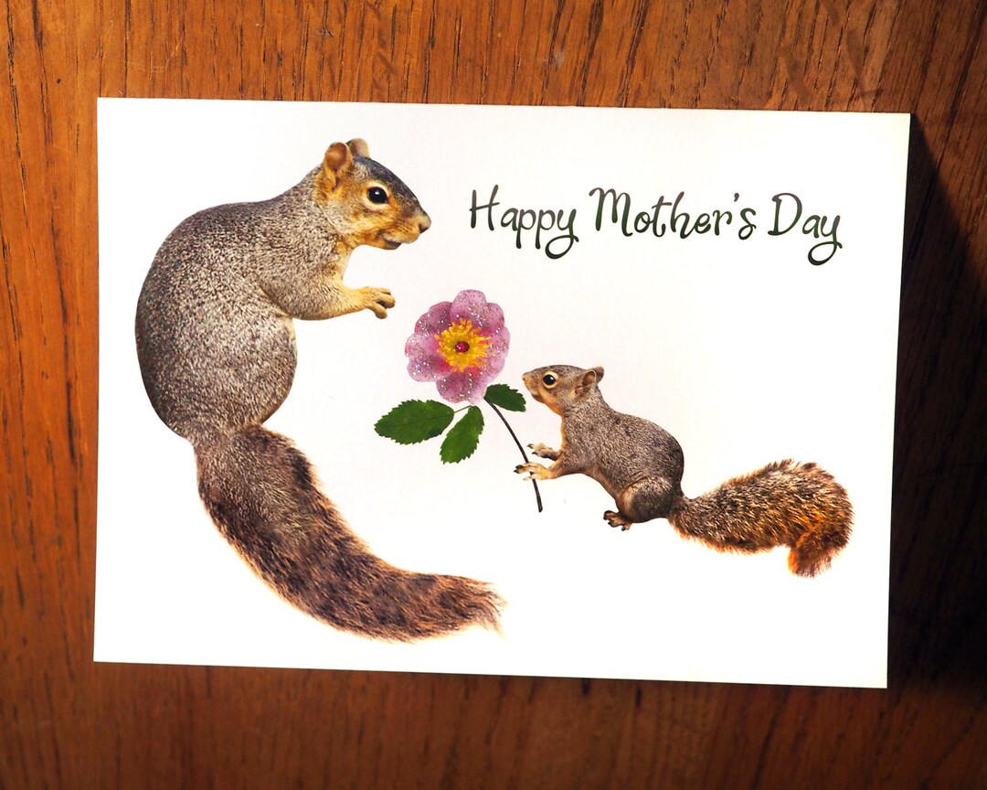 Baby Squirrel With Glittered Rose Happy Mother's Day Card, Squirrel ...