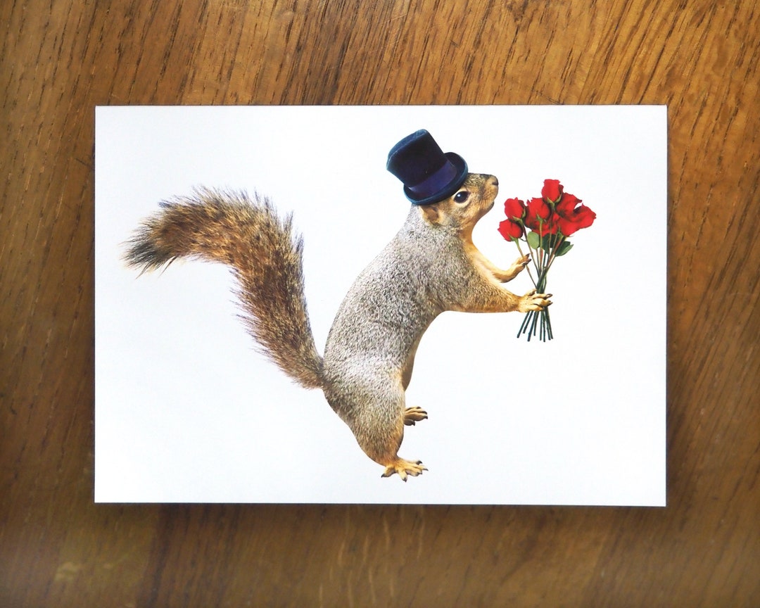 Squirrel With Top Hat and Roses Anniversary Card - Etsy