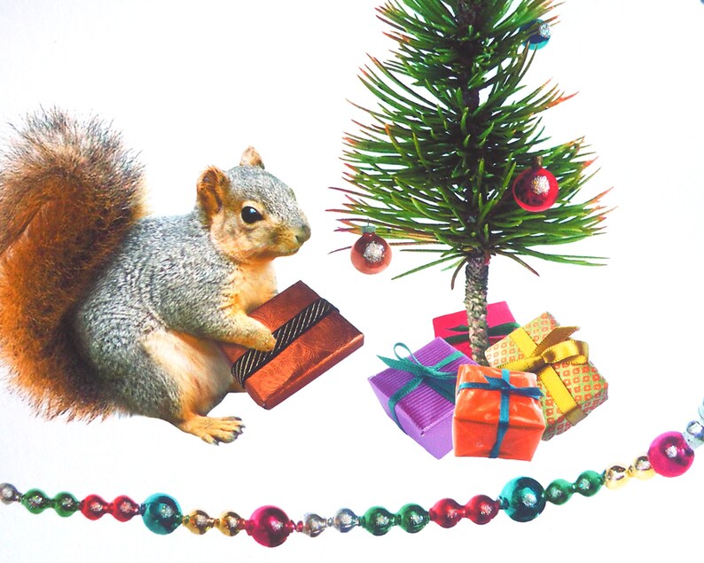 Squirrel With Little Tree Christmas Card Glitter Squirrel - Etsy