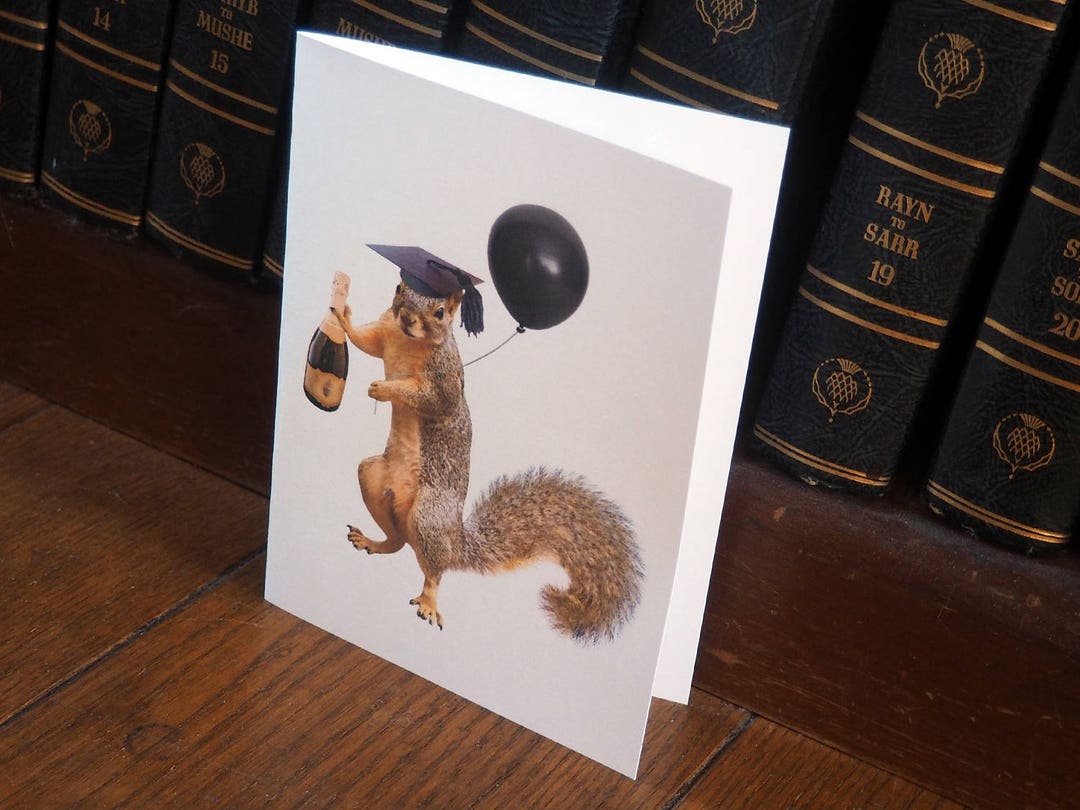 Squirrel With Black Balloon and Champagne Printable Graduation Card ...