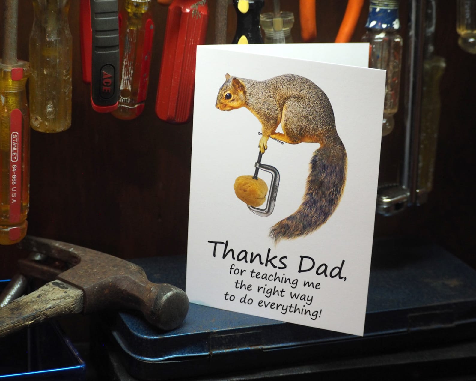 Squirrel Father's Dad Card Squirrel With Nut in Vise - Etsy