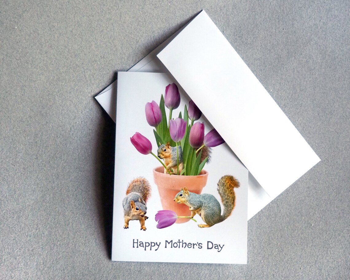Squirrels With Tulips Mother's Day Card - Etsy