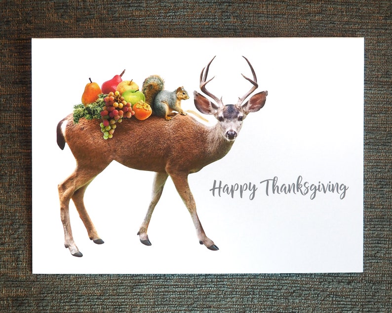 Deer Squirrel Harvest Happy Thanksgiving Card - Etsy