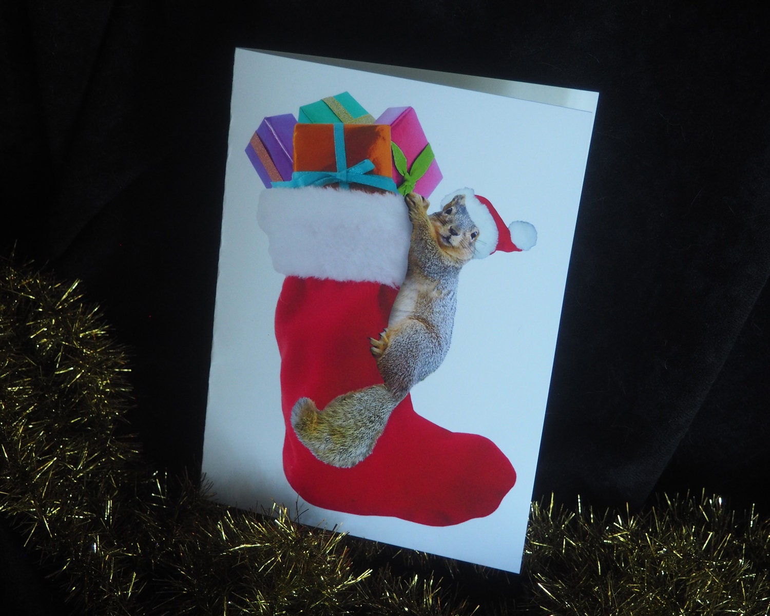 Squirrel Stocking Printable Christmas Card Digital Christmas - Etsy