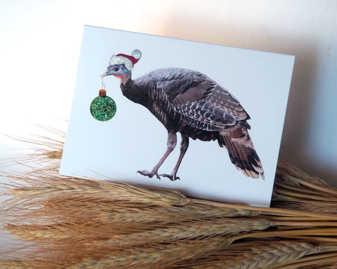 Santa Turkey Glitter Card, Thanksgiving Christmas Card - Etsy