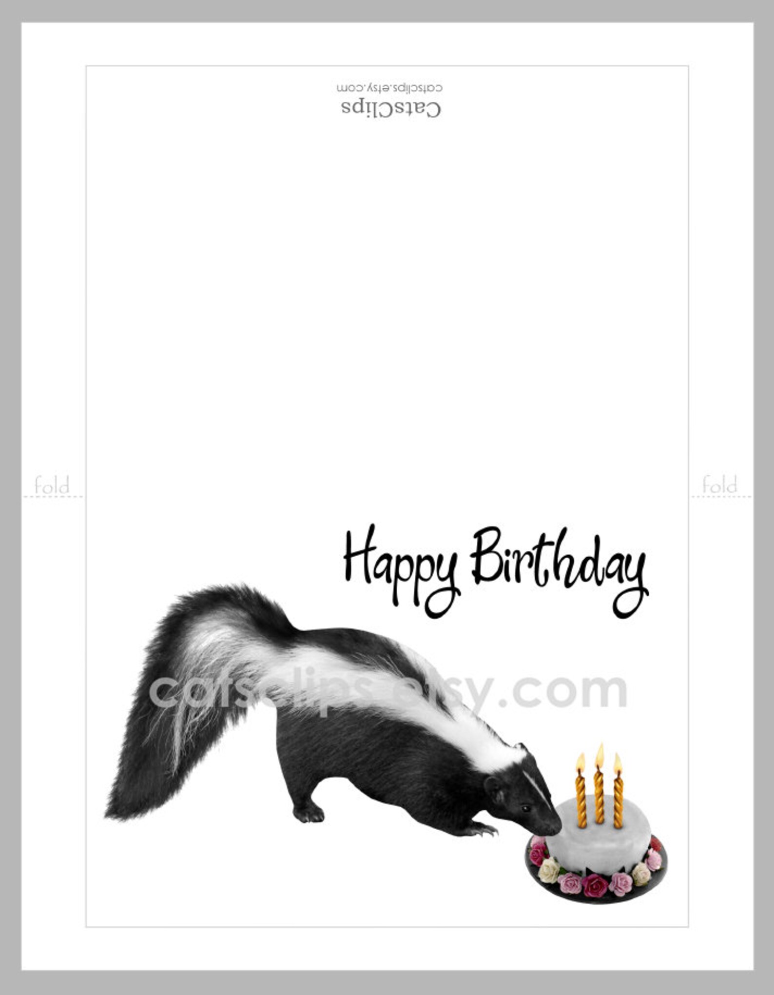 Skunk with Birthday Cake Printable Birthday Card Digital | Etsy