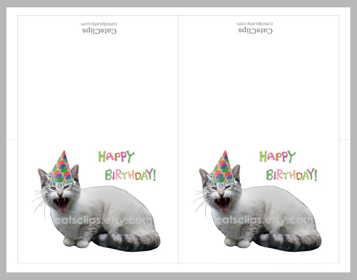 Meowing Cat Printable Birthday Card | Etsy