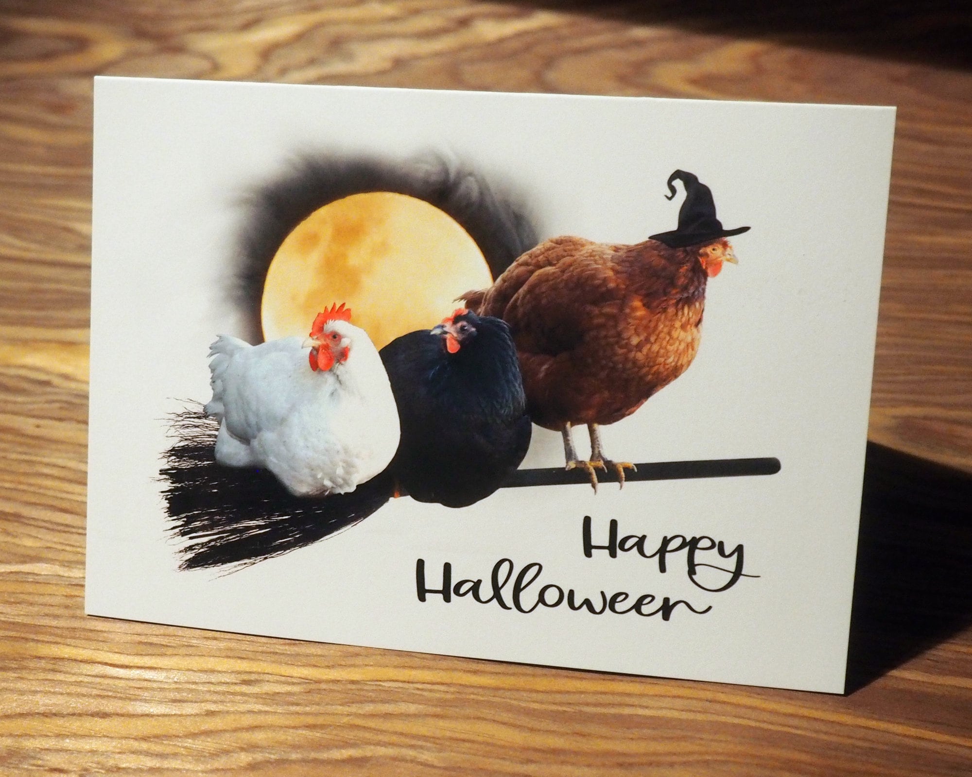 Witch Hens on Broom Chicken Halloween Card - Etsy
