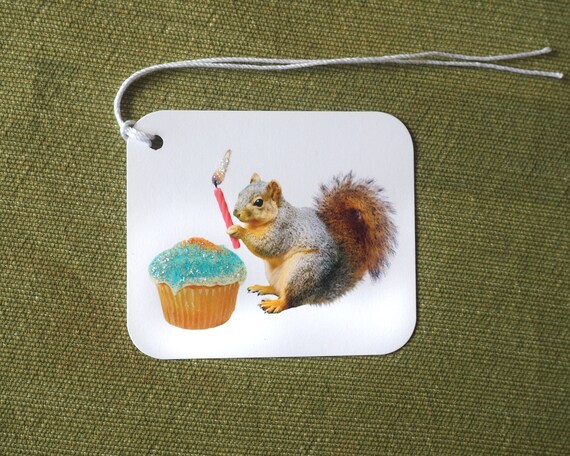 6 Squirrel Candle Cupcake Glitter Birthday Tags | Etsy