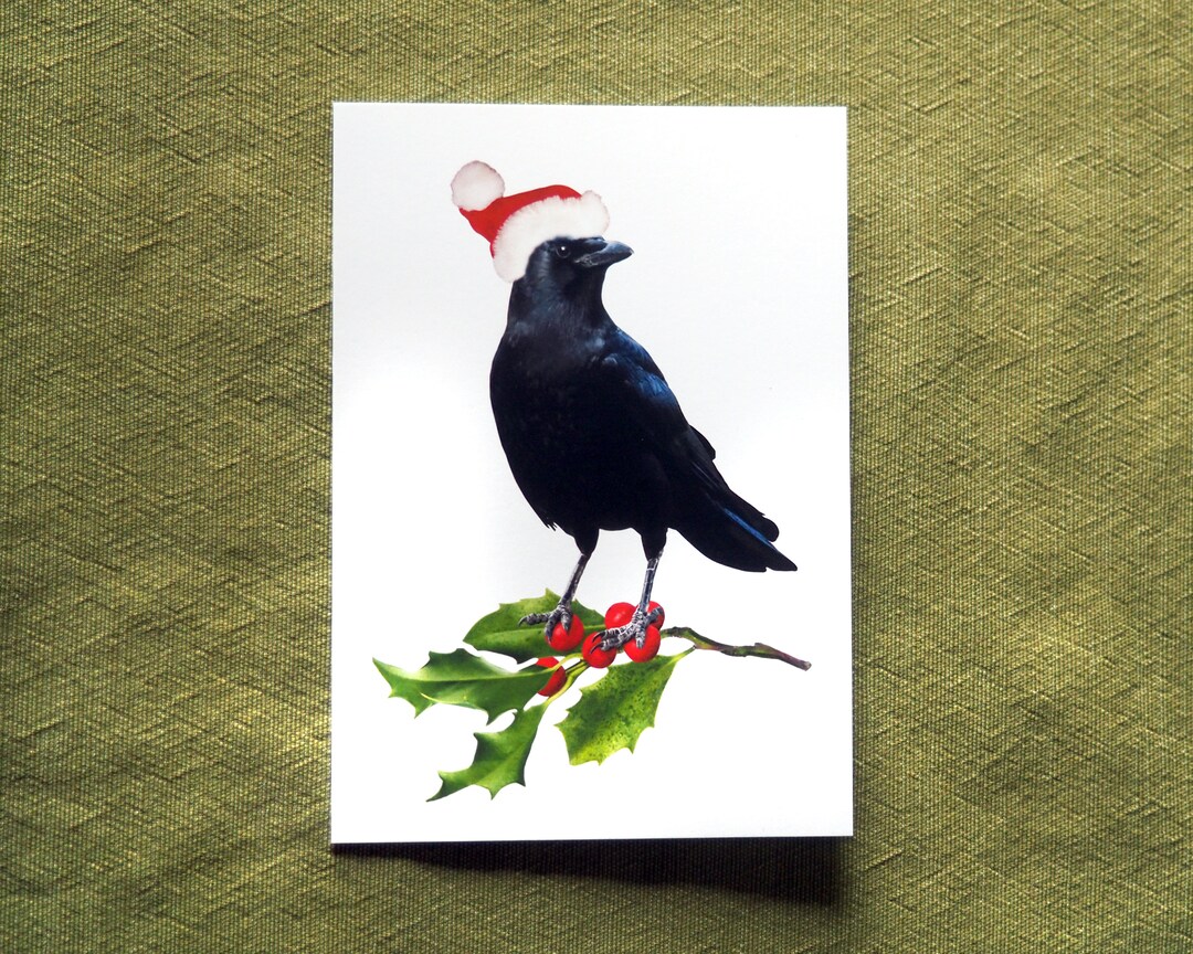 Santa Crow With Holly Christmas Card - Etsy