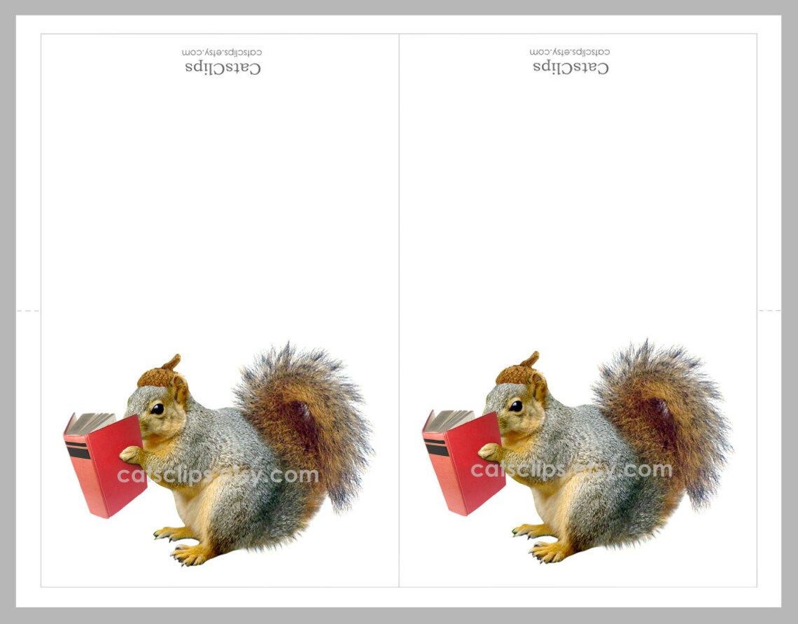 Beatnik Squirrel with Book Printable Card | Etsy