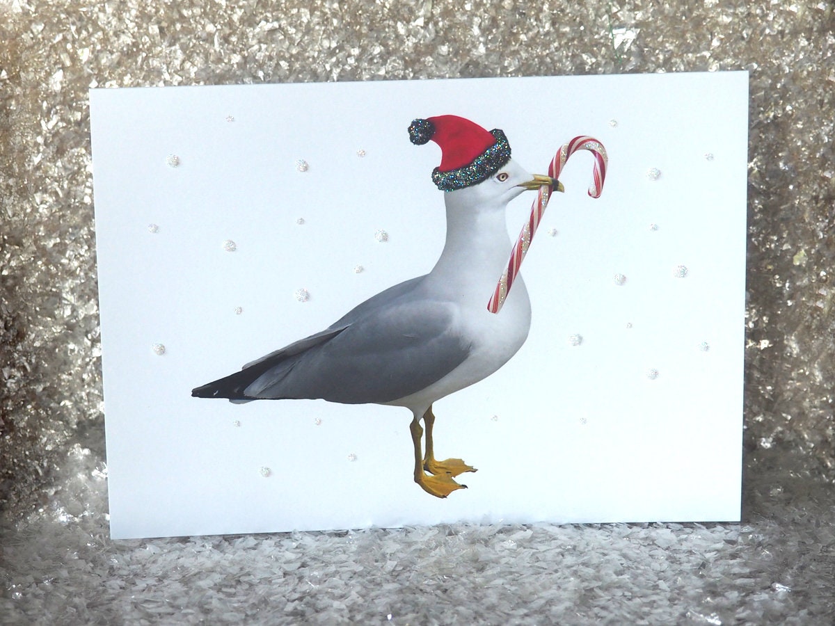 Santa Seagull Glitter Card Seagull Christmas Card - Etsy Singapore