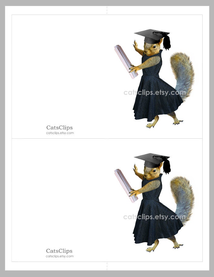 Girl Squirrel Grad Printable Graduation Card | Etsy