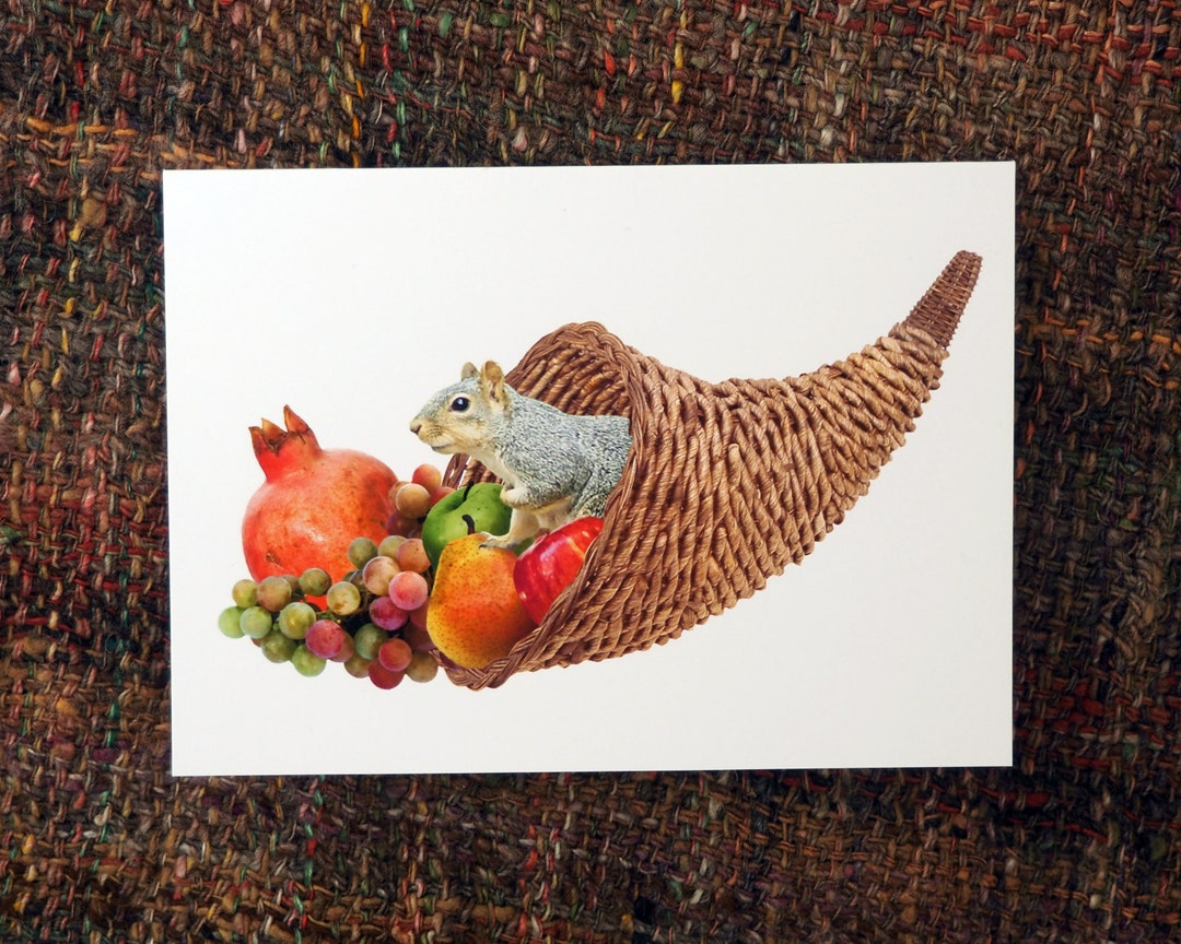 Squirrel in Cornucopia Harvest Card - Etsy
