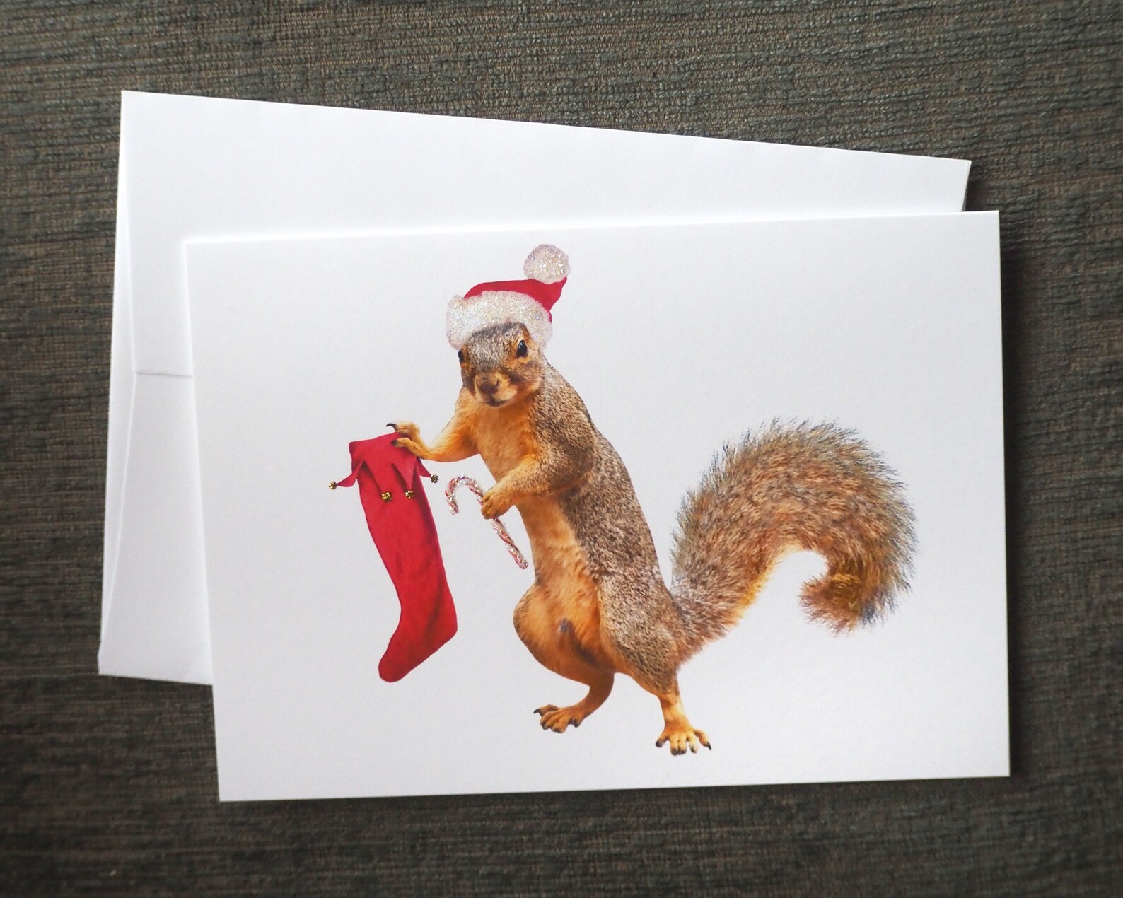 Standing Squirrel With Stocking Glitter Christmas Card - Etsy