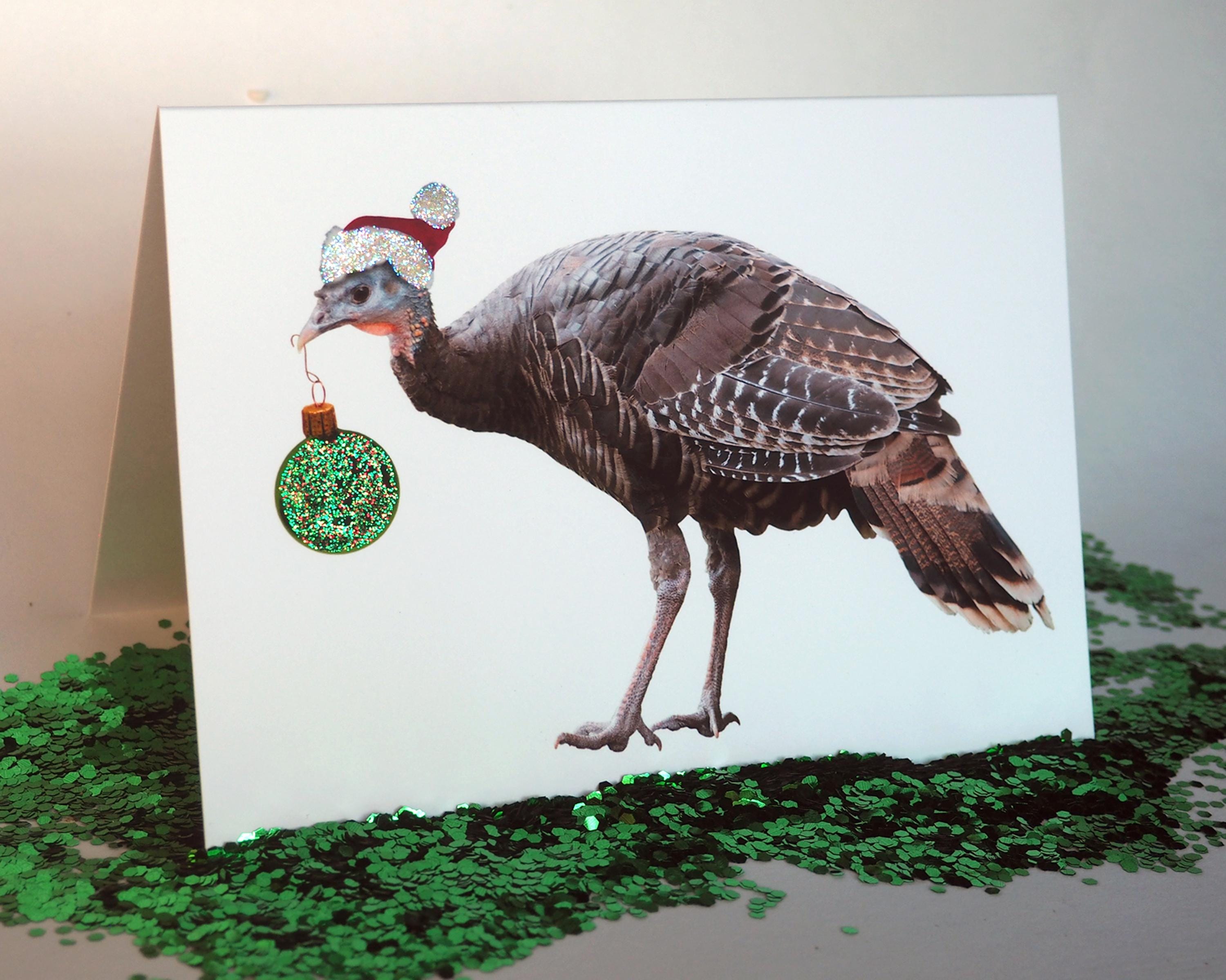 Santa Turkey Glitter Card, Thanksgiving Christmas Card - Etsy