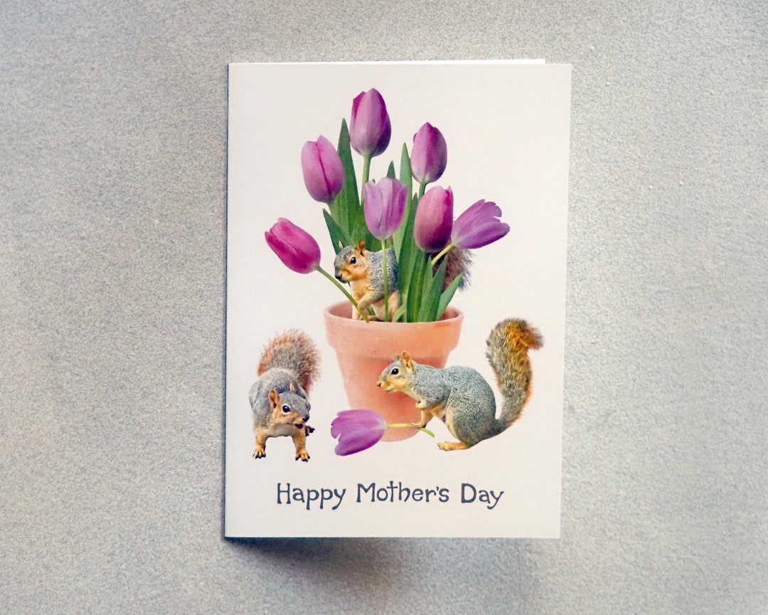 Squirrels With Tulips Mother's Day Card - Etsy