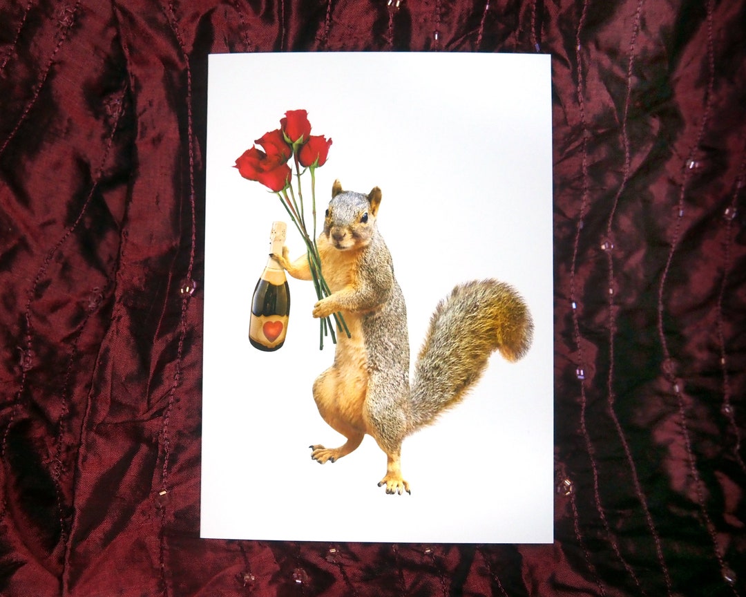 Squirrel With Roses and Champagne Anniversary Card, Valentines or ...
