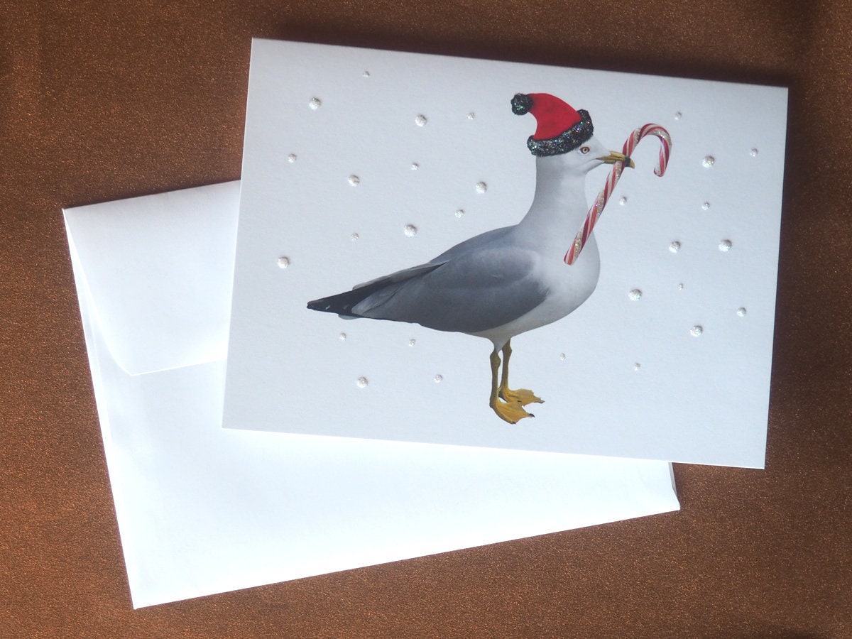 Santa Seagull Glitter Card Seagull Christmas Card | Etsy