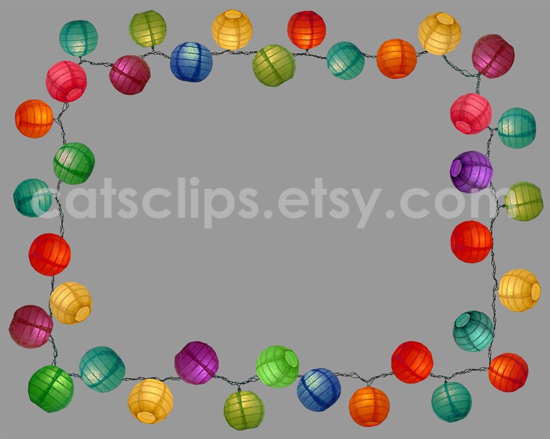 Party Lights Digital Border Paper Lanterns Printable Border - Etsy