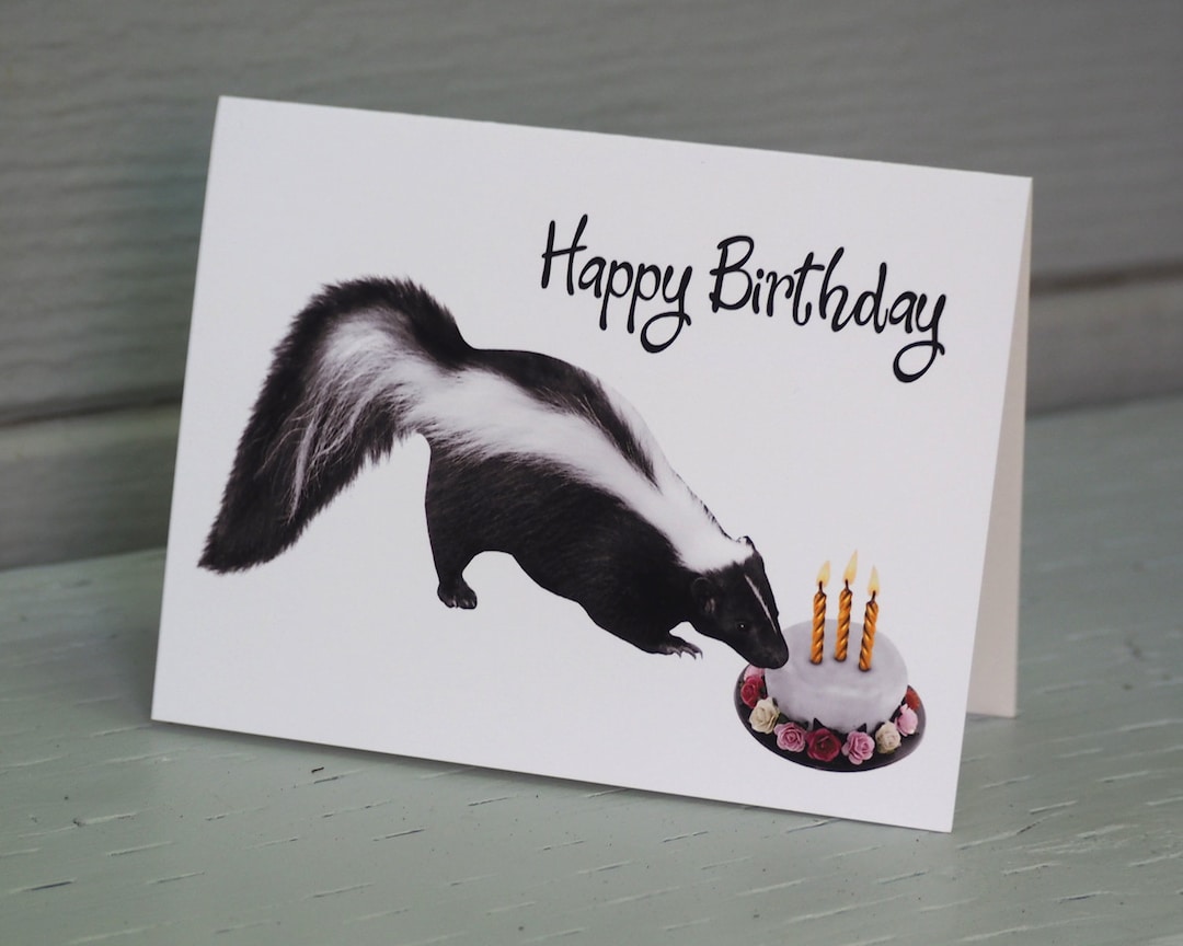Skunk With Birthday Cake Printable Birthday Card, Digital Skunk ...