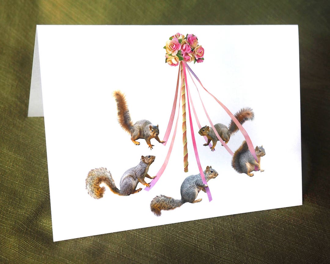 Squirrels Around the Maypole Card, May Day Squirrel Card - Etsy