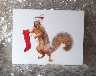 Standing Squirrel With Stocking Glitter Christmas Card - Etsy