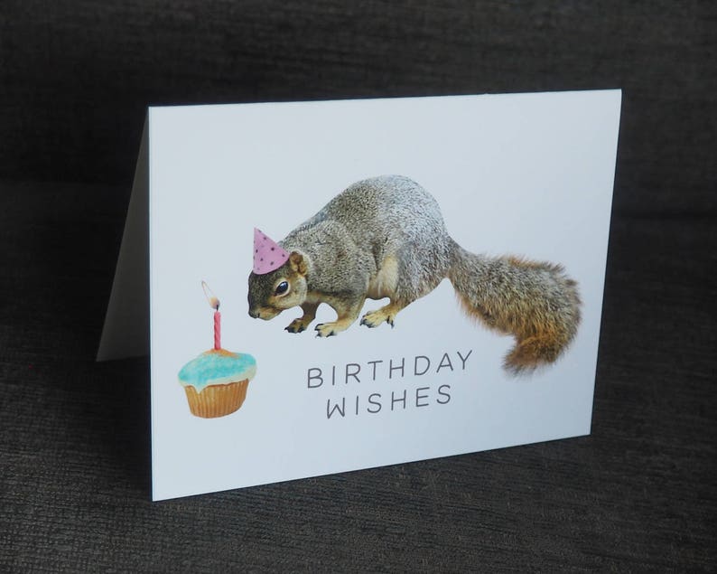 Squirrel With Cupcake Printable Birthday Card Birthday Wishes - Etsy