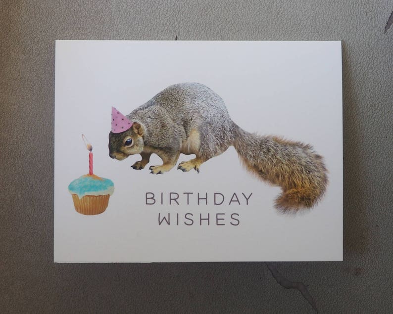 Squirrel With Cupcake Printable Birthday Card Birthday Wishes - Etsy