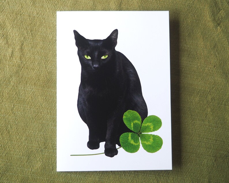 Printable Black Cat Four Leaf Clover Card Black Cat Card - Etsy