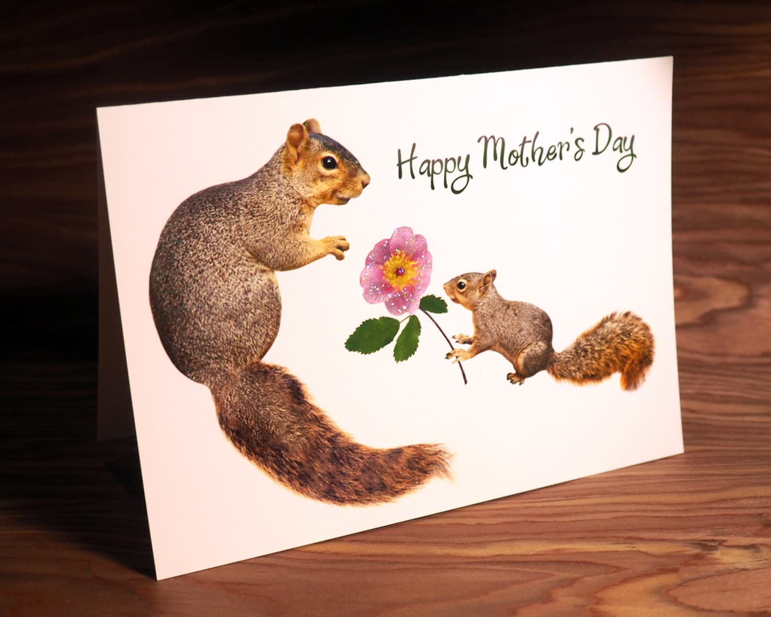 Baby Squirrel With Glittered Rose Happy Mother's Day Card - Etsy
