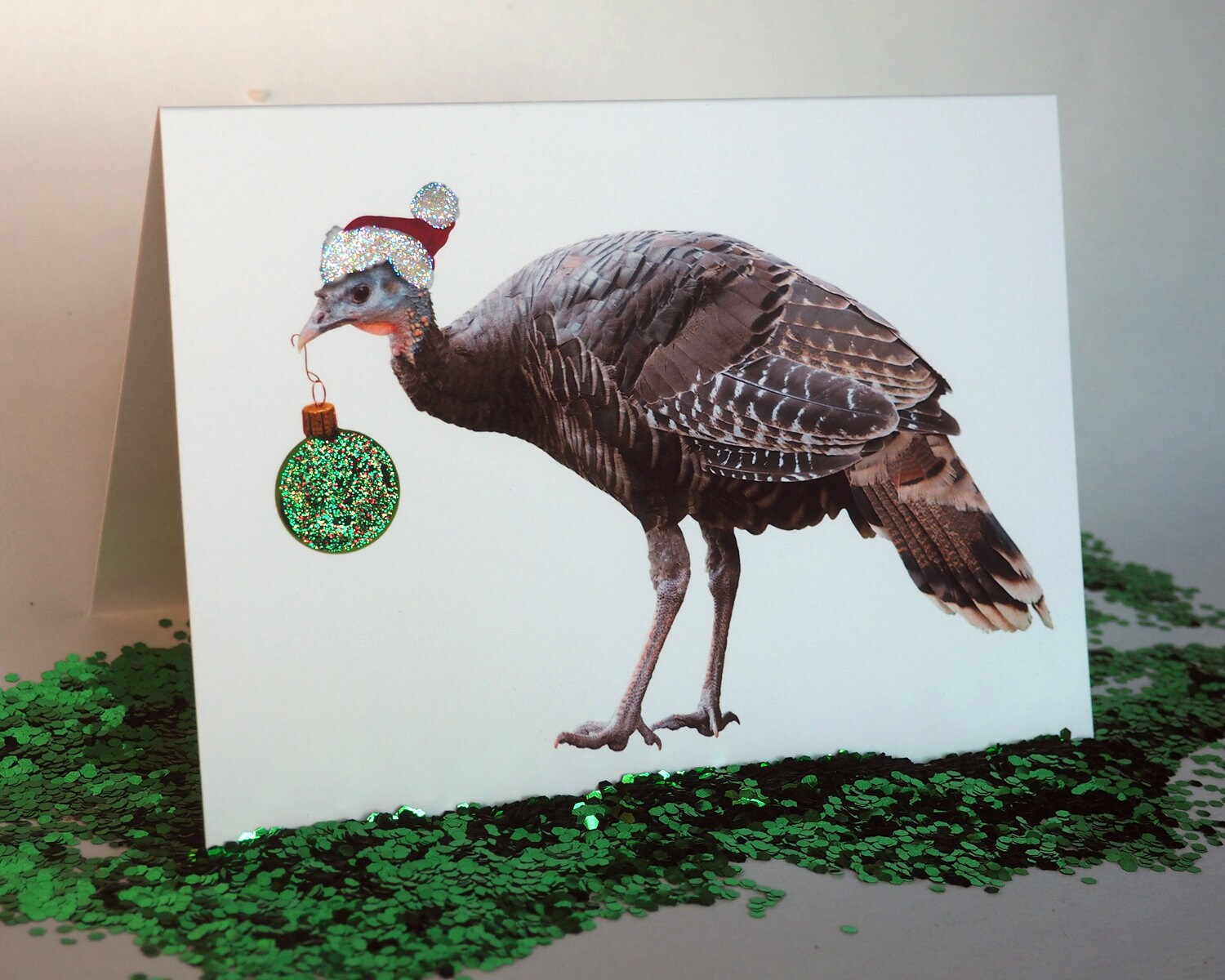 Santa Turkey Glitter Card Thanksgiving Christmas Card - Etsy
