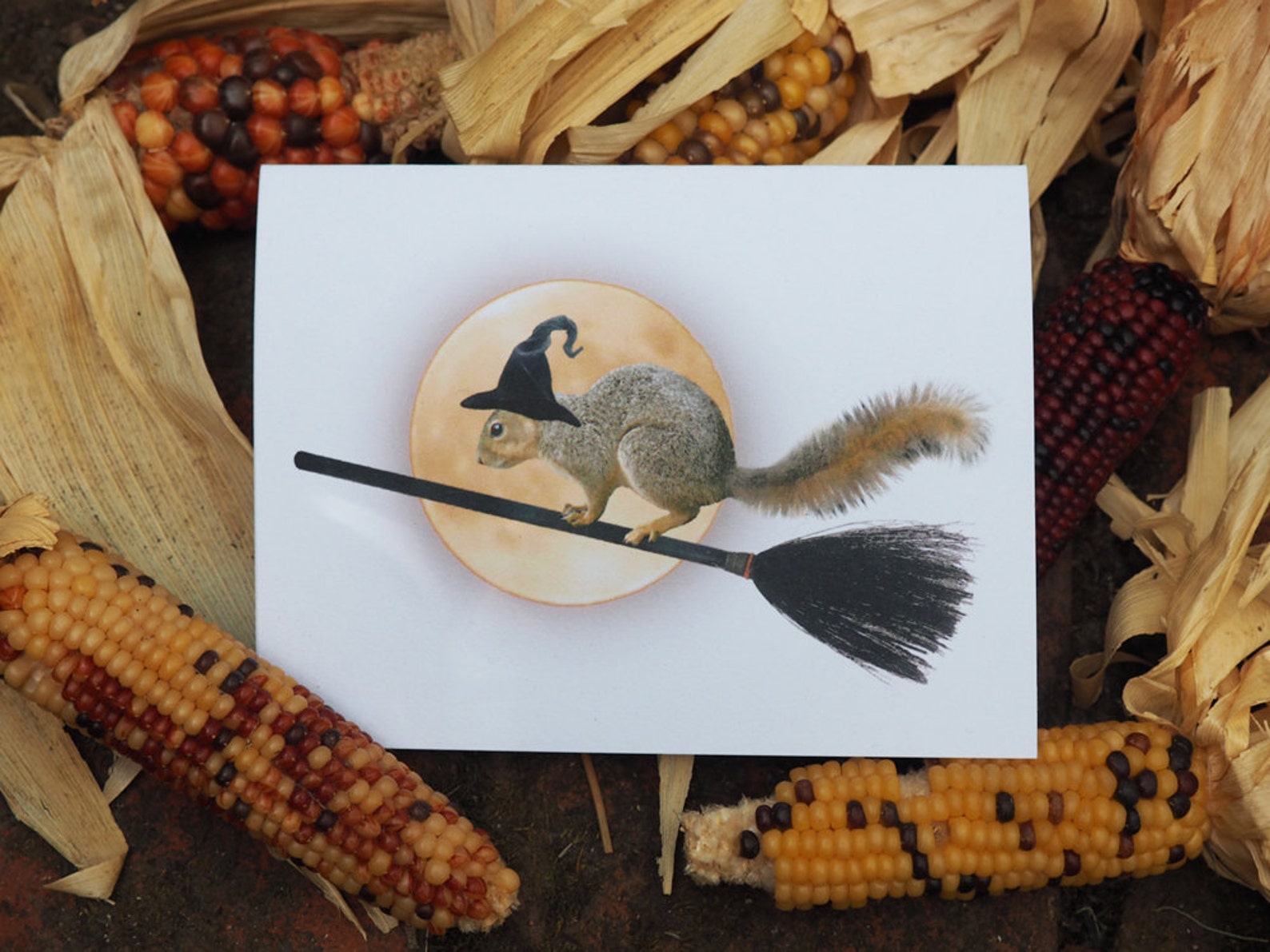 Witch Squirrel Moon Printable Halloween Card | Etsy