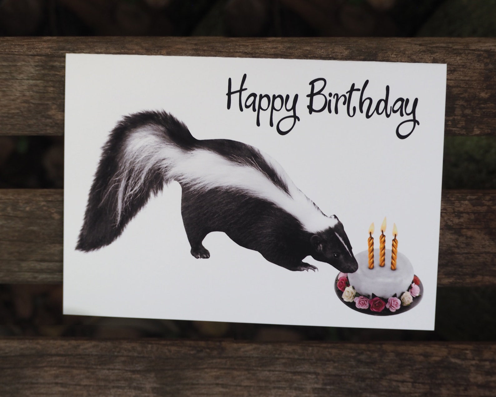 Skunk with Birthday Cake Printable Birthday Card Digital | Etsy