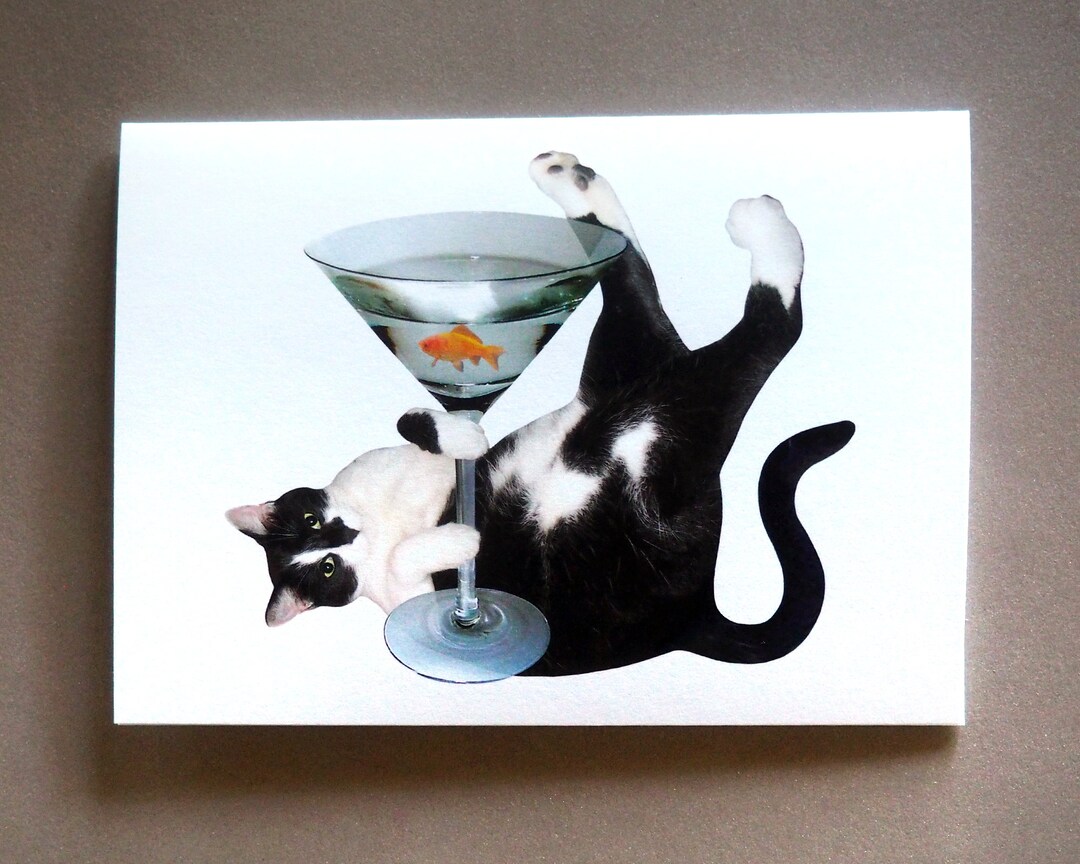 Martini Cat Card - Etsy