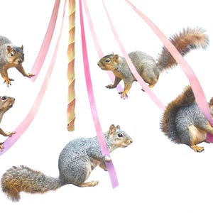 Squirrels Around the Maypole Card, May Day Squirrel Card - Etsy