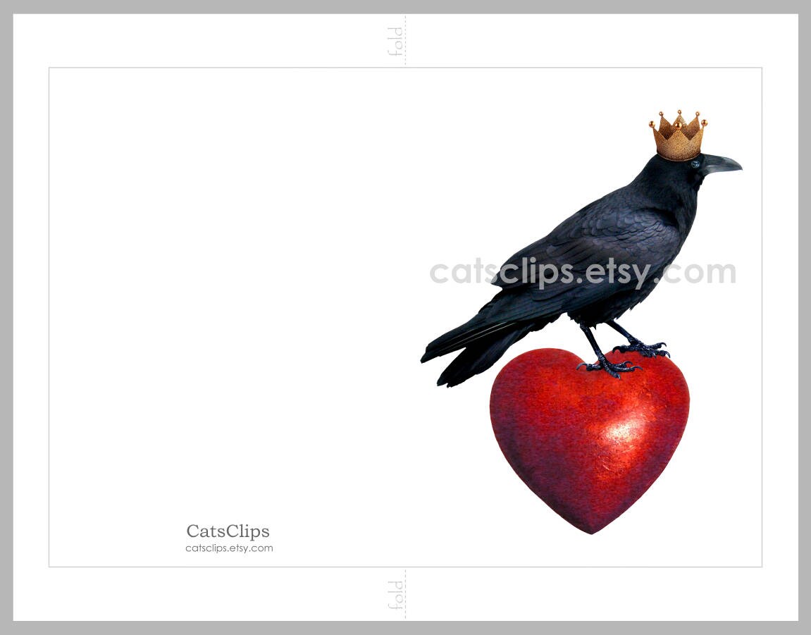 Raven Crown Heart Printable Valentine's Day Card, King Raven Digital ...